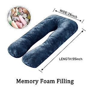 WhatsBedding Pregnancy Pillows for Sleeping,Memory Foam Filling U Shaped Pregnancy Pillows Full Body Pillow for Pregnancy with Velvet Cover (55 inches, Blue)