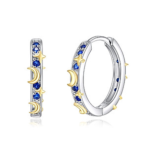 Star Hoop Earrings Moon and Star Earrings for Women Silver Hoop Earrings Jewelry Gifts for Women