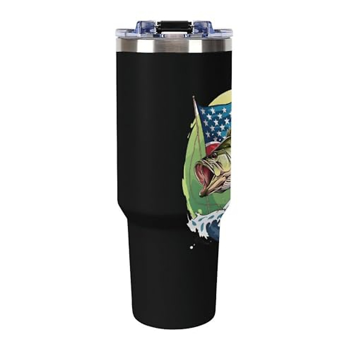Bass Fish U.S Flag 40 Oz Tumbler Insulated Stainless Steel Water Bottle Travel Mug Car Cup with Handle And Straw