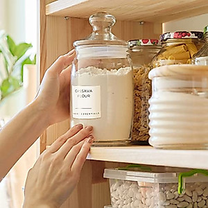 192 Kitchen Pantry Labels for Food Containers, Organize Pantry with Minimalist Preprinted Black Text on White Vinyl Stickers for Jars, Canisters and Storage Bins + Numbers for Pantry Organization