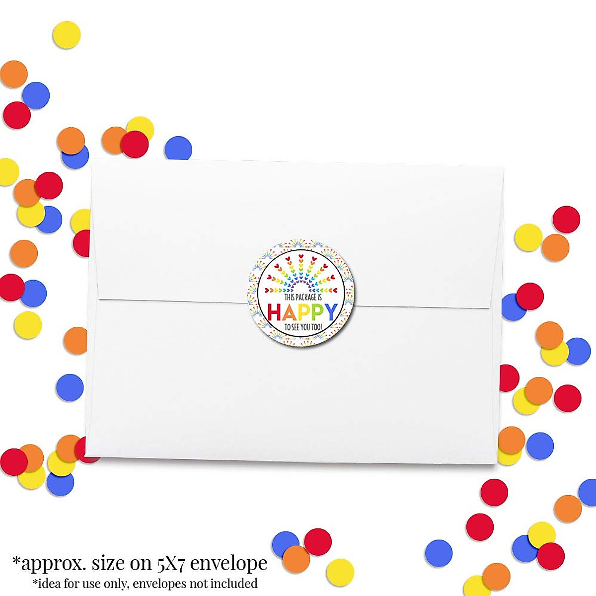 Happy Rainbow Heart Themed Thank You Customer Appreciation Sticker Labels for Small Businesses, 60 1.5" Circle Stickers by AmandaCreation, Great for Envelopes, Postcards, Direct Mail, & More!