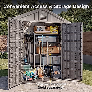 EAST OAK Outdoor Storage Shed, 7×4×8.2 FT Waterproof Resin Tool Shed with Window, 152Cu.ft Outside House Shed for Garden, Patio, Lawn Mower, Bikes