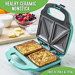 GreenLife Pro Electric Panini Press Grill and Sandwich Maker, Healthy Ceramic Nonstick Plates, Easy Indicator Light, PFAS-Free, Turquoise