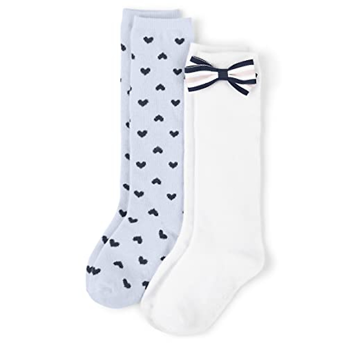 Gymboree Baby Girls And Toddler Knee Socks, White Box/Blue Heart 2 Pack, 6-8 US