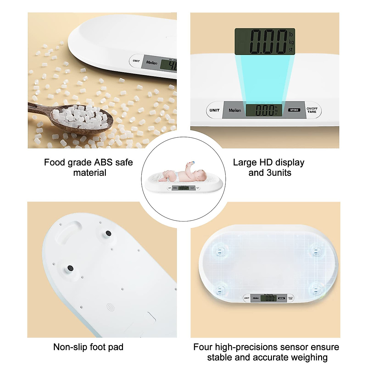 Meilen Pet Scale,Multi-Function Baby Scale 20kg 3units lb/kg/st for Baby Weight Toddler Health Infant Scale ABS Safety Material