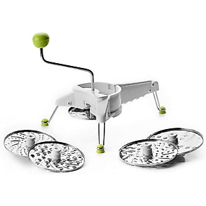 Ibili 5-in-1 Mouli Rotary Cheese Grater, Slicer, Made in Spain, Includes 5 Stainless Steel Interchangeable Variated Discs, Dishwasher Safe
