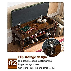 ALDEPO Shoe Cabinet European Style Household Shoe Changing Stool Retro Solid Wood Hallway Shoe Rack with Seat Multifunctional Shelf Shoe Storage Shelf Wardrobe Office Living Room 60