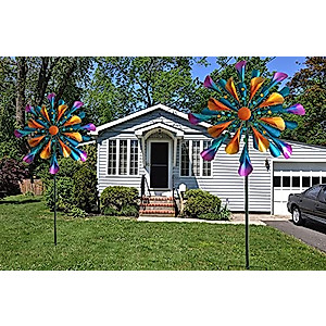 Kinetic Wind Spinners Outdoor Garden Stake, Hight 66 Inch Metal Windmill for Yard Patio Lawn Garden Decorations, 360 Swivel Flower Double Wind Catchers Spinner with Stable Metal Stake