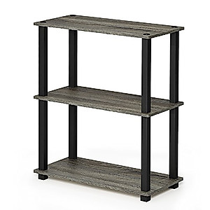 Furinno Turn-N-Tube Accent Decorative Shelf, French Oak/Grey & Turn-S-Tube 3-Tier Compact Multipurpose Shelf Display Rack, Square, French Oak Grey/Black