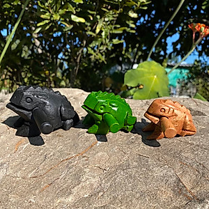Percussion Instruments Wooden Frog 3 Pcs Set of 4 Inch Frog, 3 Inch Frog, 2.25 Inch Frog, Wooden Frog Musical Instrument Home Decor. (Black/Green/Brown Colors)
