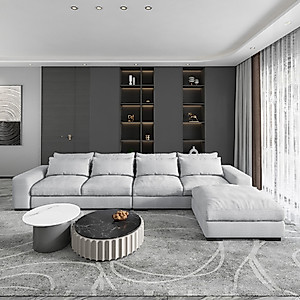 JACH 150in Couch, Feather Filled Wide Reversible Sofa Chaise, L Shaped Sofa Couch Set with Ottoman Modular Sectional Sofa for Living Room, Apartment, Home, Hotel (Light Grey)