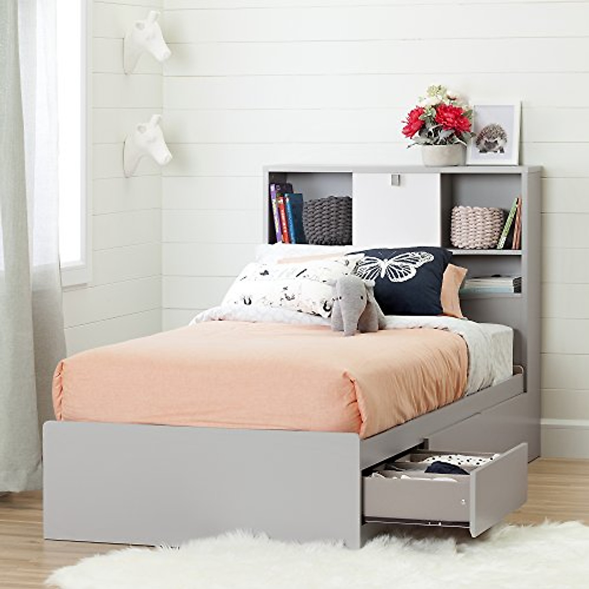 South Shore Mates Bed with 3 Drawers, Twin, Soft Gray