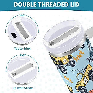 ODAWA Colorful Monster Trucks Travel Mug with Handle Tumbler Cup Reusable Stainless Steel Water Bottle