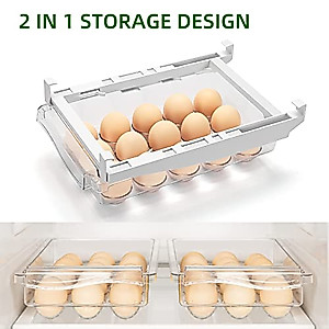 URORU Fridge Drawer Organizer, Unique Design Pull Out Egg Holder For Eefrigerator, Fridge Drawer For 15 Eggs, Egg Container Fit for Refrigerator with Shelf Under 0.6", Clear Acrylic Egg Storage Box…