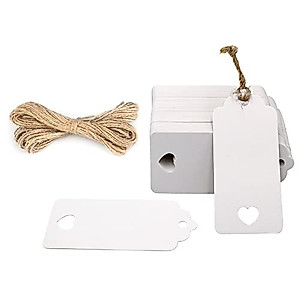 100PCS Kraft Paper Gift Tags Hollow Heart Wedding Favor Tags with Twine for Fathers Birthday Gift Wrap, Baby Shower Favors and Craft Homemade Gifts(White)