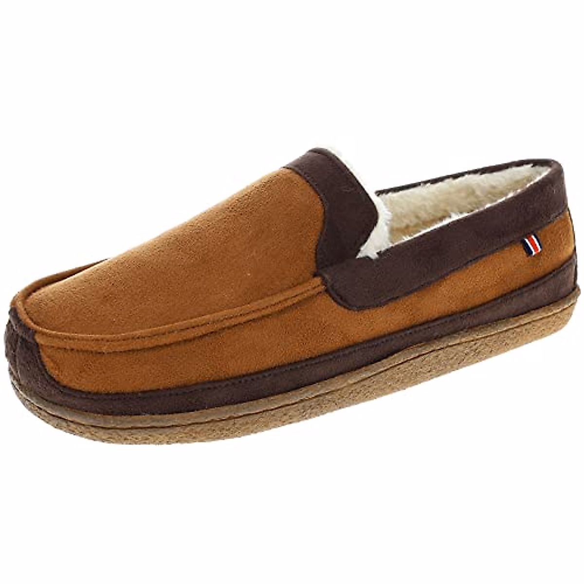 IZOD Men's Memory Foam Slipper, Classic Two-Tone Moccasin, (X-Large / 11-12, Tan)