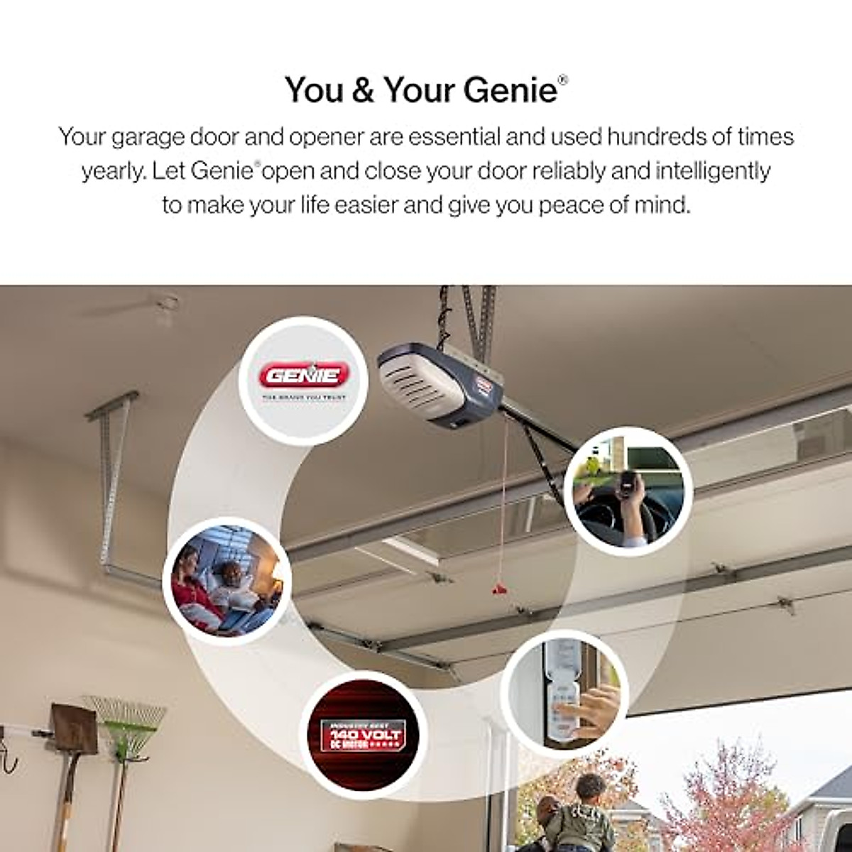 Genie SilentMax 1000 Garage Door Opener - Ultra-Quiet Belt Drive - Includes two 3-Button Pre-Programmed Remotes, Wall Console, Wireless Keypad, Safe T-Beams - Model 3042-TKH, 140V DC Motor