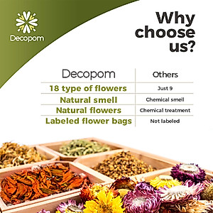 Dried Herbs and Flowers for Witchcraft Spells - Pack of 18 Variety Bulk Real Dry Flower Bags - Great for DIY Candle Making Kit Soap Essential Oil Resin Lip Gloss Includes Lavender Rose Petals Jasmine