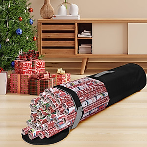 Primode Wrapping Paper Storage Bag | Wrapping Paper Organizer Under Bed for Storing Multiple Rolls of Gift Wrap, 42” Length Container Constructed of Durable 600D Oxford Material (Black)