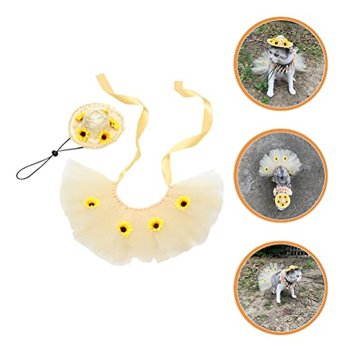 LUOZZY Pet Costume Straw Hat Sunflower Skirt Set for Dogs Halloween Hawaii Luau Party Supplies Cat Dress up Costume Accessories - Yellow