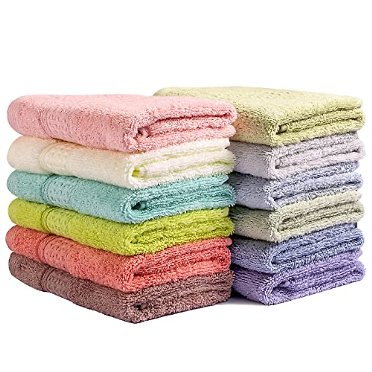 Chiicol Washcloths for Body and Face - Absorbent Bath Towels Bulk Set, 100% Cotton Hotel Towels for Bathroom in Bulk. Durable,Soft Bath Rags, Wash Rag (Multicolor, Pack of 12)