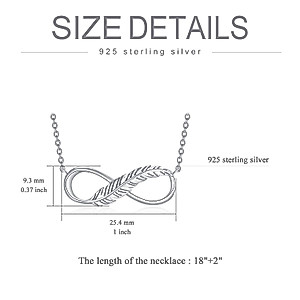 PDTJMTG Infinity Feather Necklace 925 Sterling Silver Necklace for Women, 18”+2”