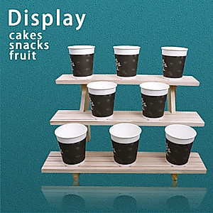 Auroal 3 Tier Earring Display Stands For Selling, Retail Display Riser Earring, Ring Holder Stand, Removable Countertop Small Merchandise Display Stand, for Figures,Cupcake, Photo (Wood color)
