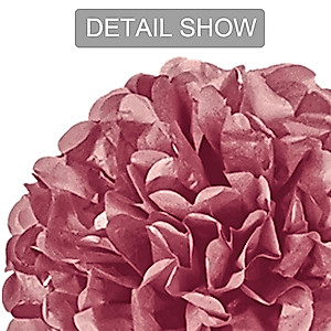 MEIYKO 15PCS Dusty Rose and Pink Tissue Paper Pom Poms with Paper Garland String Hanging Backdrop for Rose Gold Birthday, Baby Shower, Bachelorette, Bridal Shower, Wedding Party Decorations