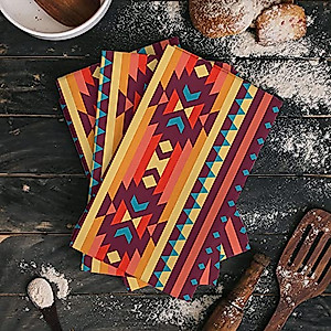 Kitchen Towel Indian Geometric Ethnic Tribal Art Dish Cloths 4 Pack 18x28in,Super Absorbent Tea Hand Towels Bathroom Cleaning Cloth Abstract Vintage Native Texture Soft Dishcloth for Drying Dishes