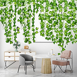 YAHUAA 12 Pack 84 Feet Fake Ivy Leaves Vines Artificial Garland Greenery Hanging Plants for Bedroom Decor Aesthetic, Party Wedding Wall, Halloween, Christmas