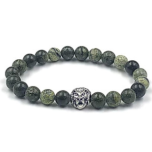 LKBEADS Natural Natural Russian Serpentine 8mm rondelle smooth 7inch Semi-Precious Gemstones Beaded Bracelets for Men Women Healing Crystal Stretch Beaded Bracelet Unisex