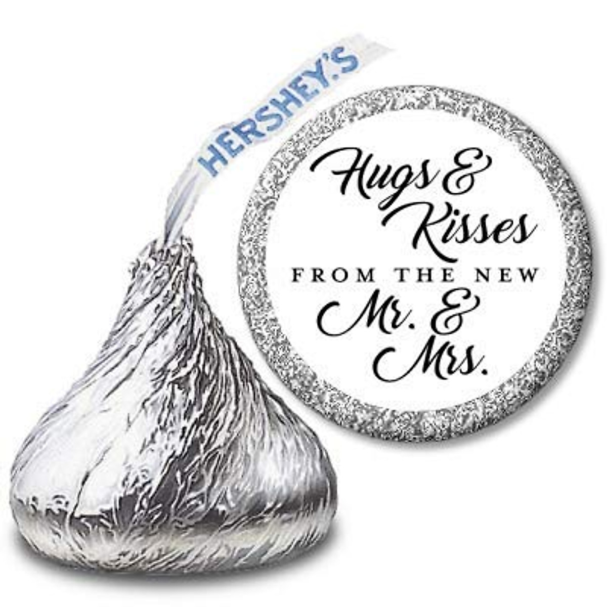 Hugs and Kisses from The New Mr. and Mrs. | Elegant | 324 Stickers - .75 Inches | Hershey Kiss Stickers | Wedding Stickers | Bridal Shower Stickers | Bridal Favors