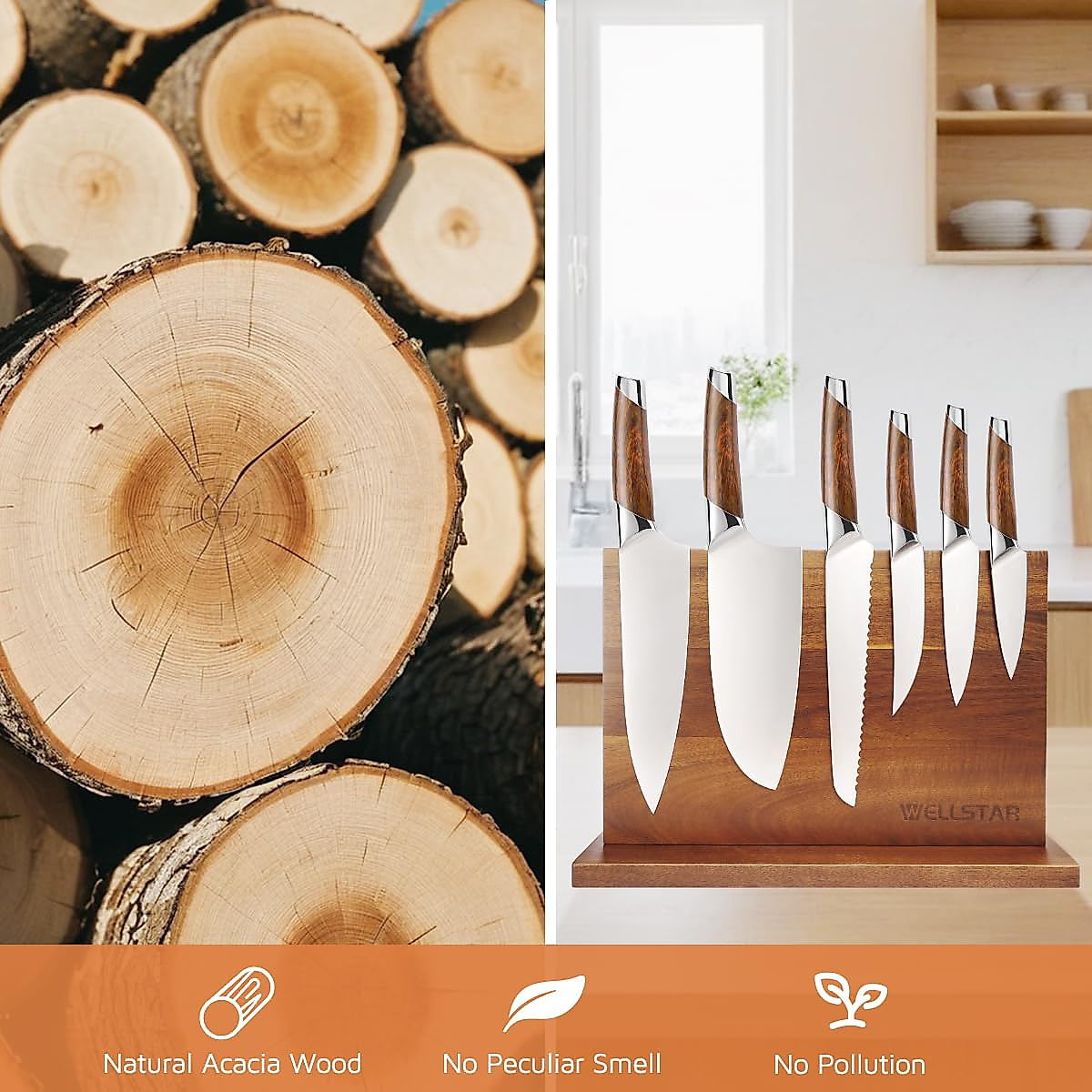 Modern Acacia Magnetic Knife Block Holder 14 x 10 Inches, Large Dual-Sided Strong Magnet Wood knives Stand, Luxurious Kitchen Counter Rack Organizer for a Stable and Stylish Cutlery Display