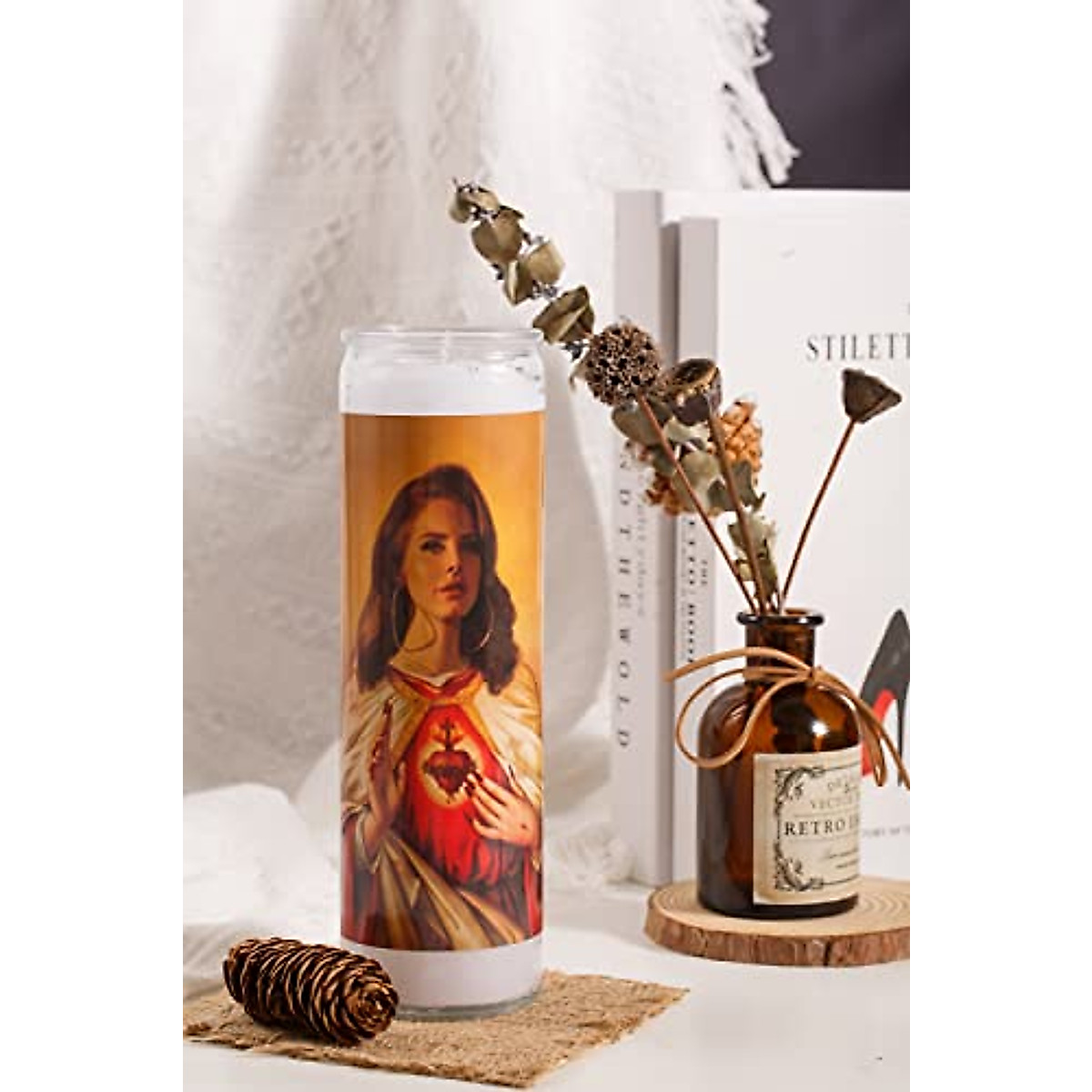 Lana Del Rey Candle - Lana Del Rey Merch, Funny Saint Votive, Pop Culture Celeb Prayer Candle,Scented Celebrity Parody Devotional Prayer Candles, Celebrity Novelty Gifts for Christmas