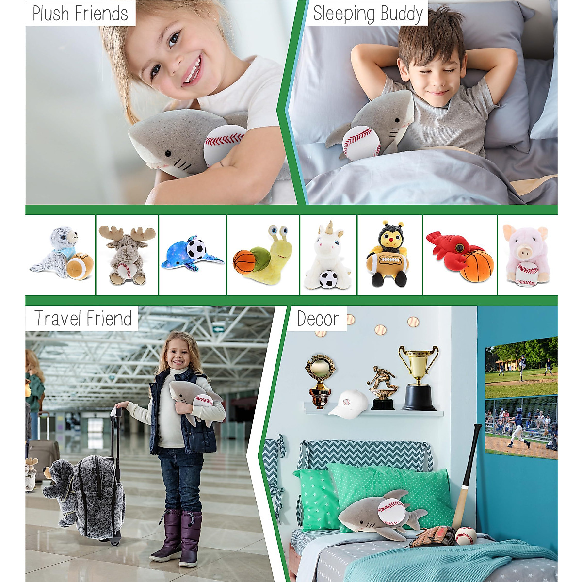 DolliBu Shark Stuffed Animal with Baseball Plush - Soft Huggable Shark, Adorable Playtime Plush Toy, Cute Wildlife Gift, Super Soft Plush Doll Animal Toy for Kids and Adults - 6 Inch