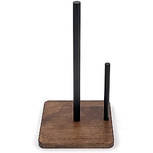 Black Paper Towel Holder Stand with Exquisite Wood Square Base, Niffgaff Free-Standing Paper Towel Roll Dispenser for Kitchen Countertop, Fits Standard and Jumbo Size Rolls