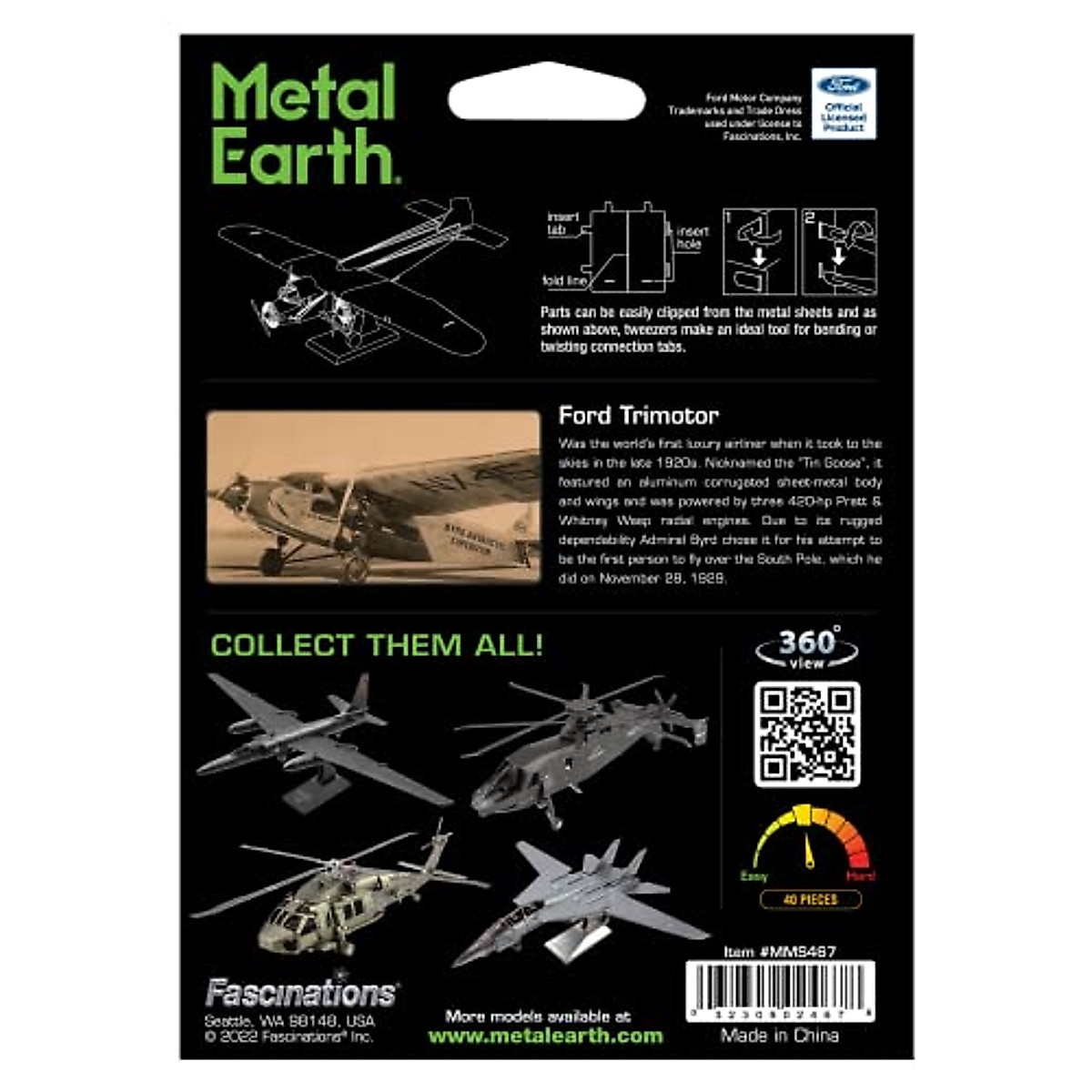 Fascinations Metal Earth Ford Trimotor 3D Metal Model Kit Bundle with Tweezers