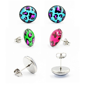 ONEP Cheetah Earrings Women's Leopard Print Stainless Steel Stud Earring (12 Pairs)