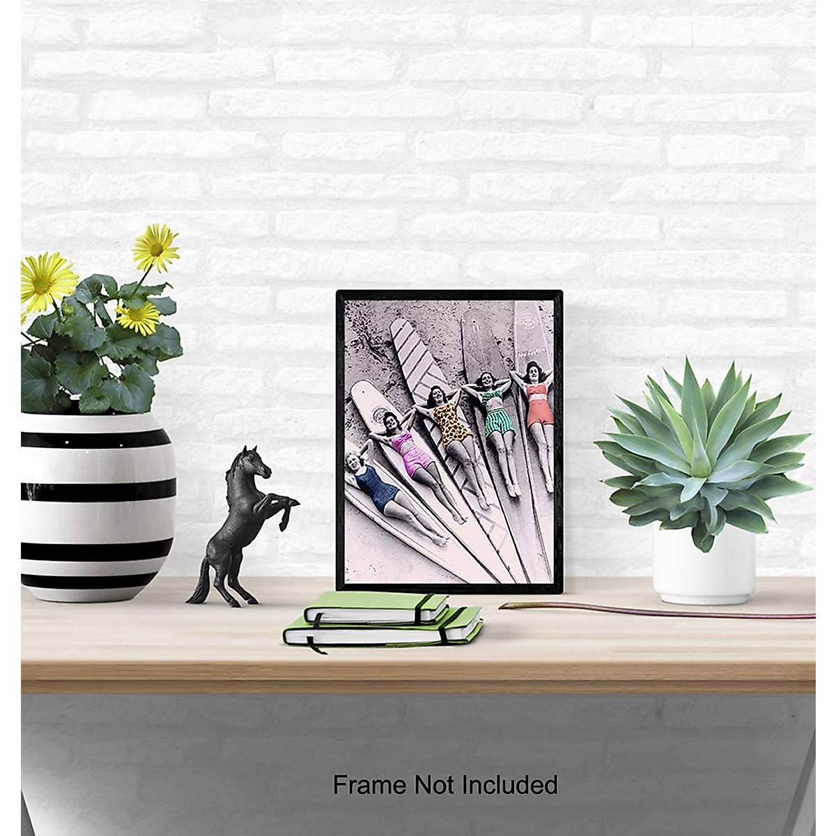 Surf Wall Decor - Vintage Retro Beach Wall Decor - Coastal Ocean Wall Art for Bathroom, Bedroom, Living Room, Beach House - Room Decor, Home Decorations or Gift for Women, Sea Lovers - 8x10 Poster