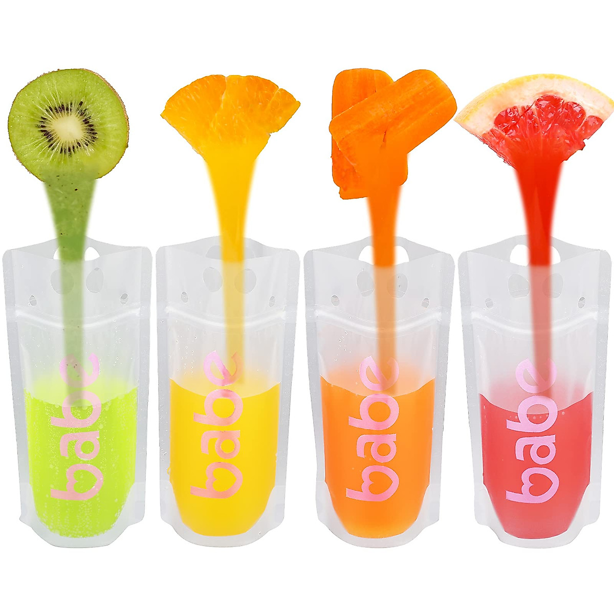 18 Pcs Zipper Plastic Pouches Drink Bags with Straws for Bride Party Heavy Duty Hand-held Translucent Frosted Bags with Drink Straws Wedding Party Decoration for Bride Women Girl