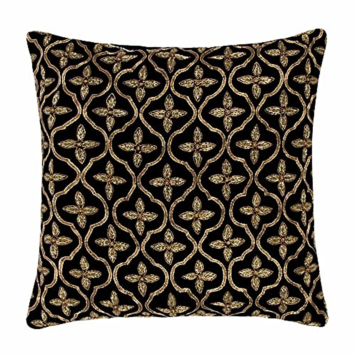 Thread Centric Black Silk 22x22 inch Handcrafted Decorative Throw Pillow Covers for Sofa, Couch and Bed, Traditional Geometric Beaded Throw Cushion Covers - TC026BLK