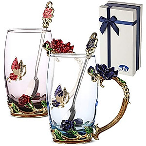 BTaT- Tea Cups, Pack of 2, Glass Tea Cup, Tea Cup, Fancy Tea Cups, Gifts for Women, Tea Mugs for Women, Flower Tea Cup, Blown Glass, Tea Cup Gift, TeaCup, Tea Sets for Women, Mother's Day Gift