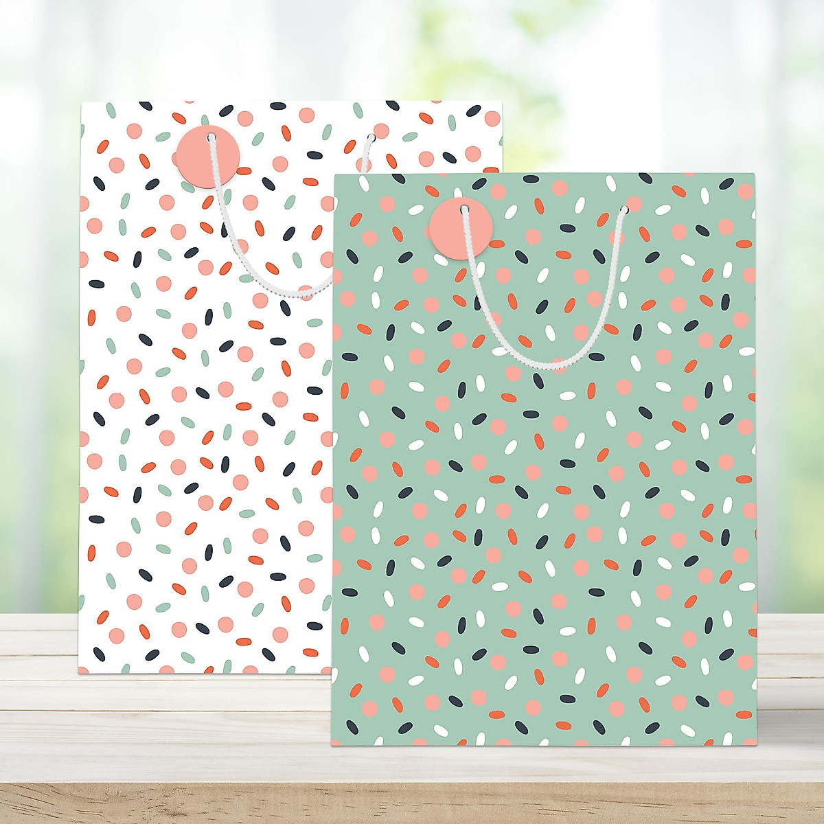 Cute Assorted Birthday Gift Bags - Set of 4 - 10" Medium Size Gift Bags With Handles & Name Tags - Floral, Striped, and Confetti Everyday Gift Bags - Pink & Green Gift Bags For Women. Perfect for Easter, Mothers Day, Birthdays, Baby Showers, Bridal Shower