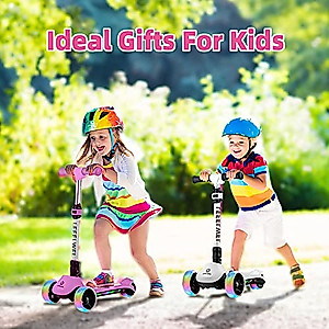 Kids Electric Scooter, 3 Wheel Electric Scooter for Toddlers Boys Girls, Flashing LED Deck & Wheels, 3 Adjustable Height, Lean-to Steer Design, Foldable Scooter for Kids Ages 3-9 Unique Gift (Pink)