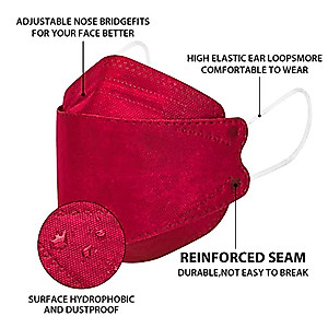 KN95 Face Masks for Adults 50 Pack, Individually Wrapped, 5-Ply Red Disposable Face Mask Against PM 2.5 Smoke & Dust, Filtration Efficiency 95%