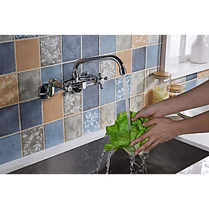 Sumerain Wall Mount Kitchen Faucets, 2 Cross Handles Chrome Finish,3" to 9" Adjustable Spread
