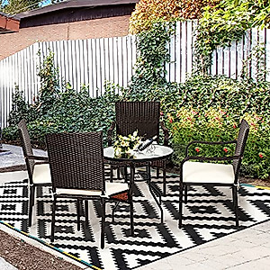 Tangkula 4 Pieces Patio Rattan Dining Chairs, Outdoor Stackable Wicker Chairs with Comfortable Cushions and Armrests, All Weather Outdoor Dining Chair Set for Poolside, Garden and Backyard