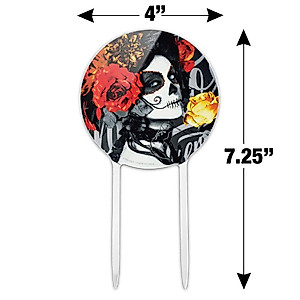 Acrylic Dia de los Muertos Day of the Dead Woman Tattoo Cake Topper Party Decoration for Wedding Anniversary Birthday Graduation