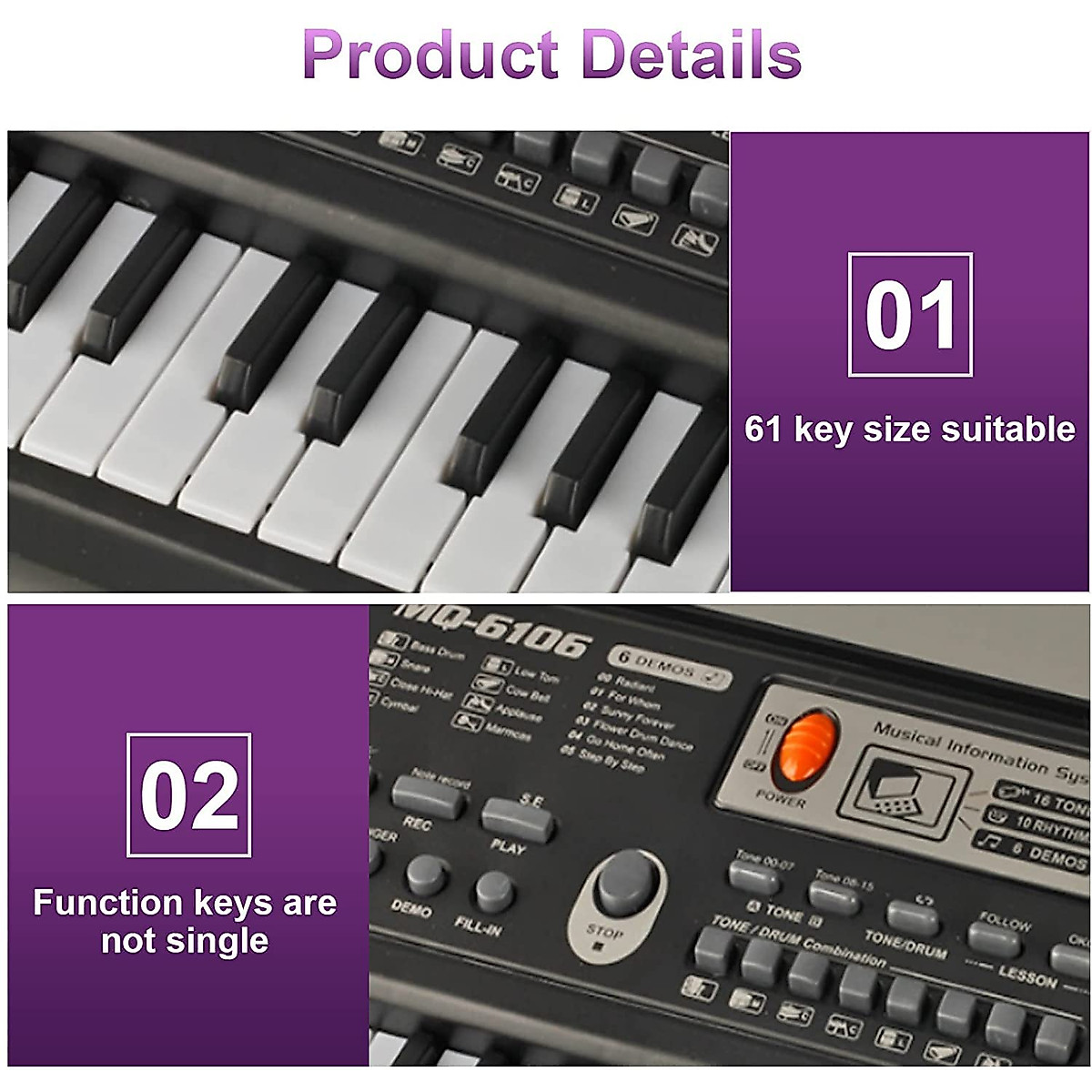 61 Key Digital Music Piano Keyboard for Kids,Portable Electronic Musical Instrument,Multi-function Keyboard with Microphone Gifts for Boys and Girls