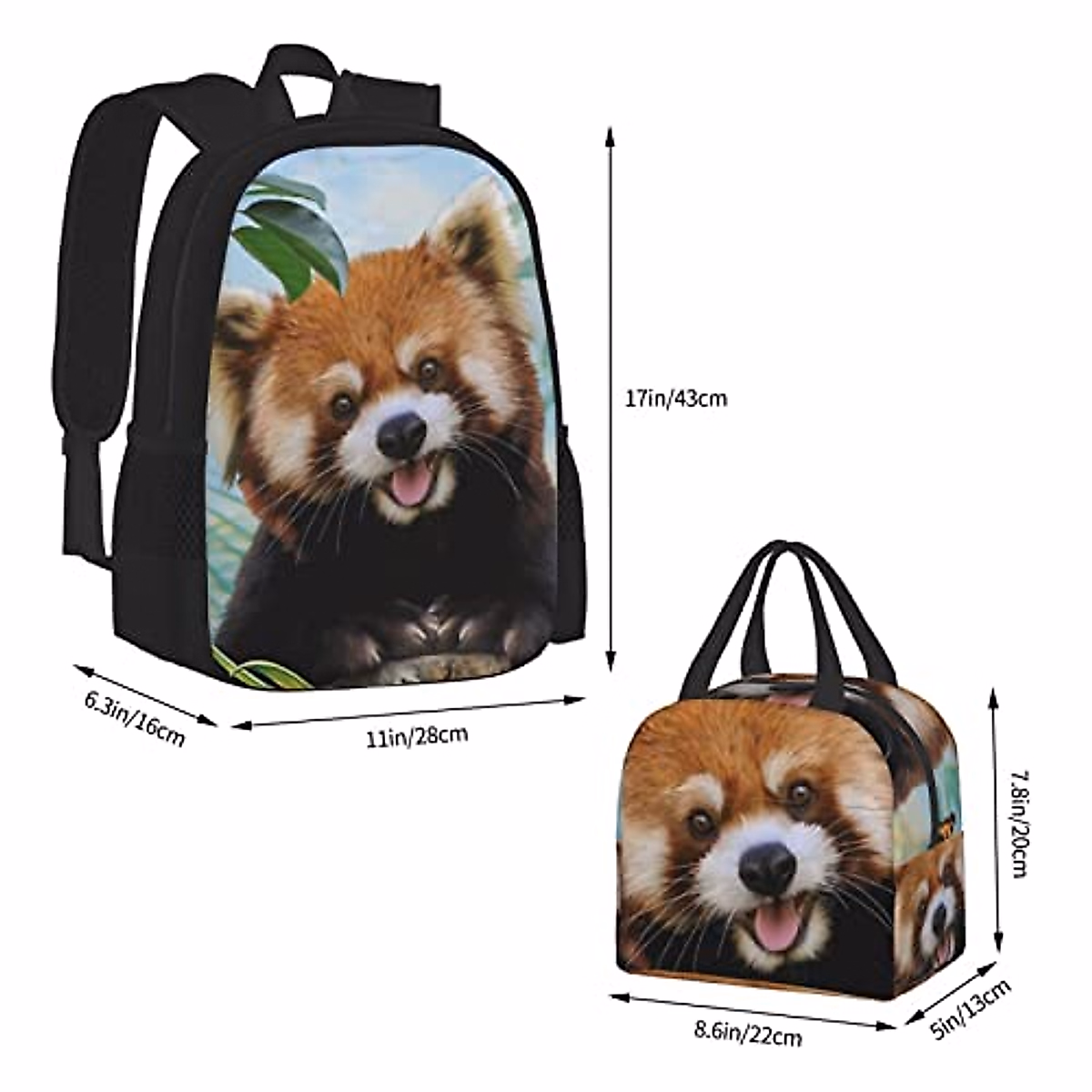 Xubrextas 2pcs Backpack Set For Boys,Red Panda Backpacks And Lunch Box For Girl Elementary Bags Teens Bookbags